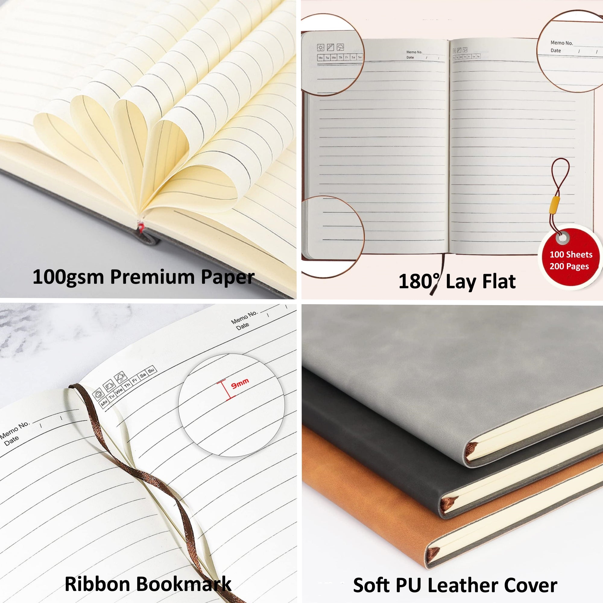 5 Pack PU Leather A5 Lined Journal Ruled Notebook – HEARTDECO