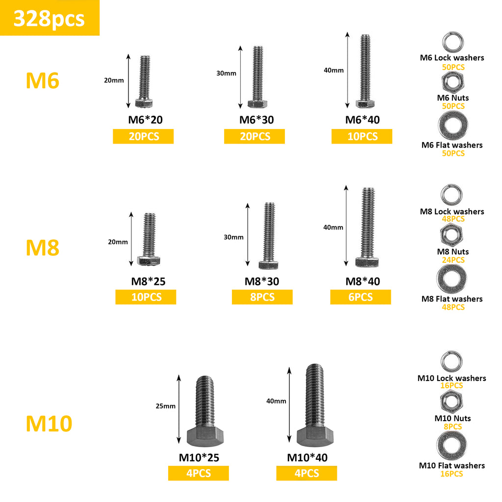 328Pcs Stainless Steel M6/M8/M10 Hex Bolts Nuts Set Kit – HEARTDECO