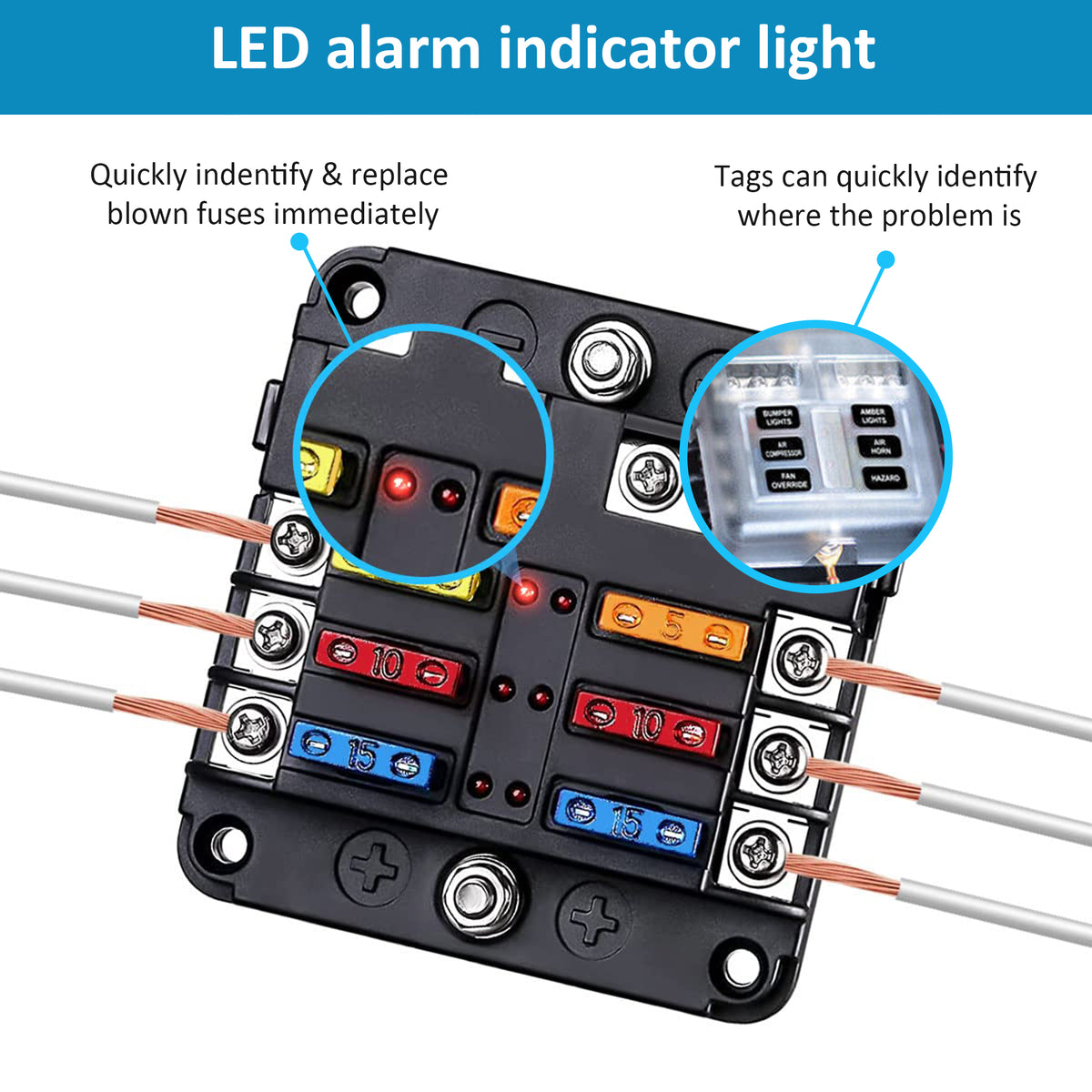 6-Way Fuse Block 12V Blade Fuse 6 Circuit Panel – HEARTDECO