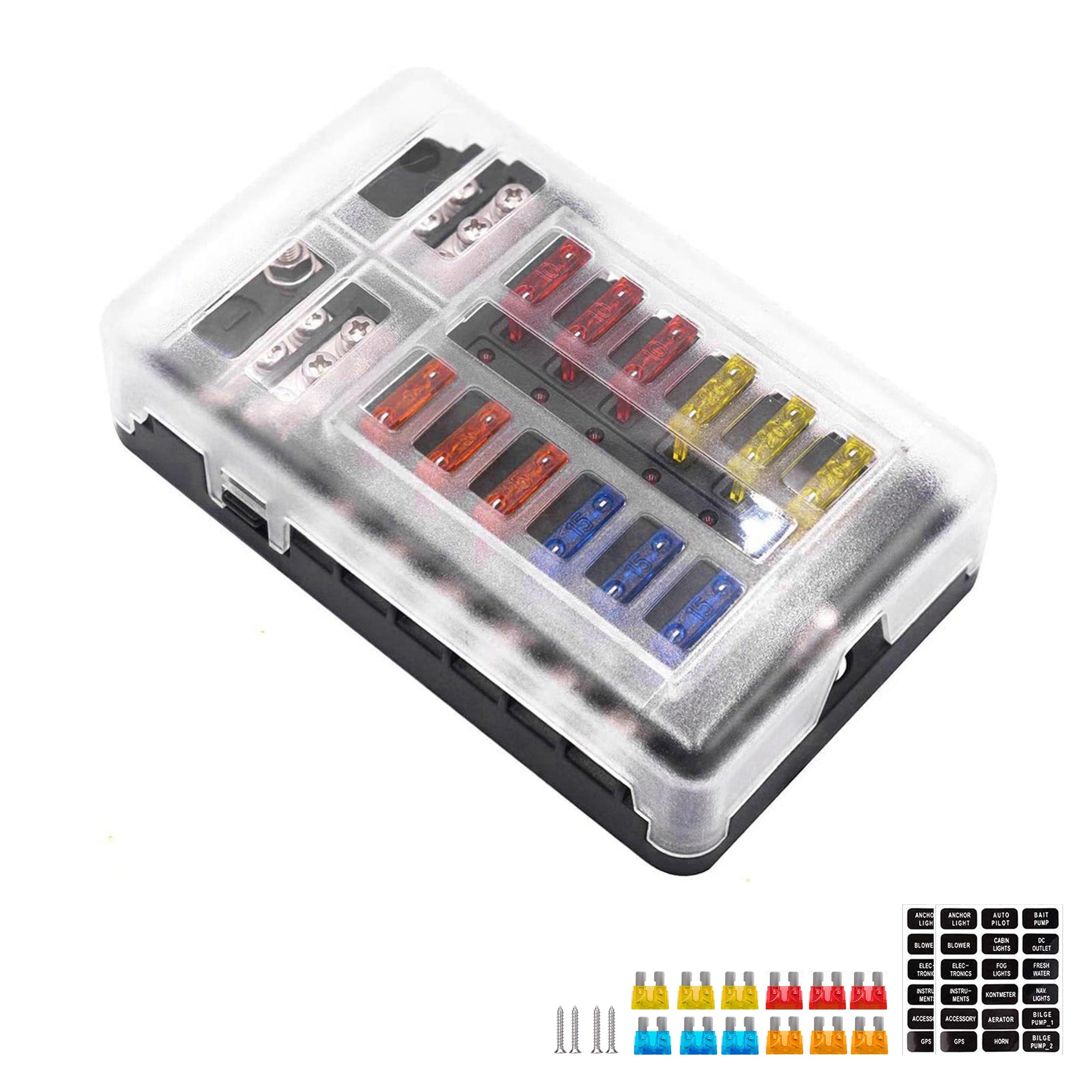 12-Way Fuse Block 12V Blade Fuse 12 Circuit Panel – HEARTDECO