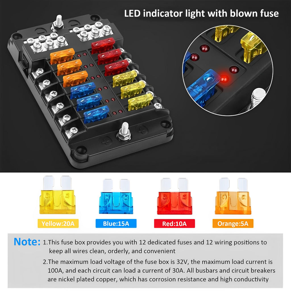 12-Way Fuse Block 12V Blade Fuse 12 Circuit Panel – HEARTDECO