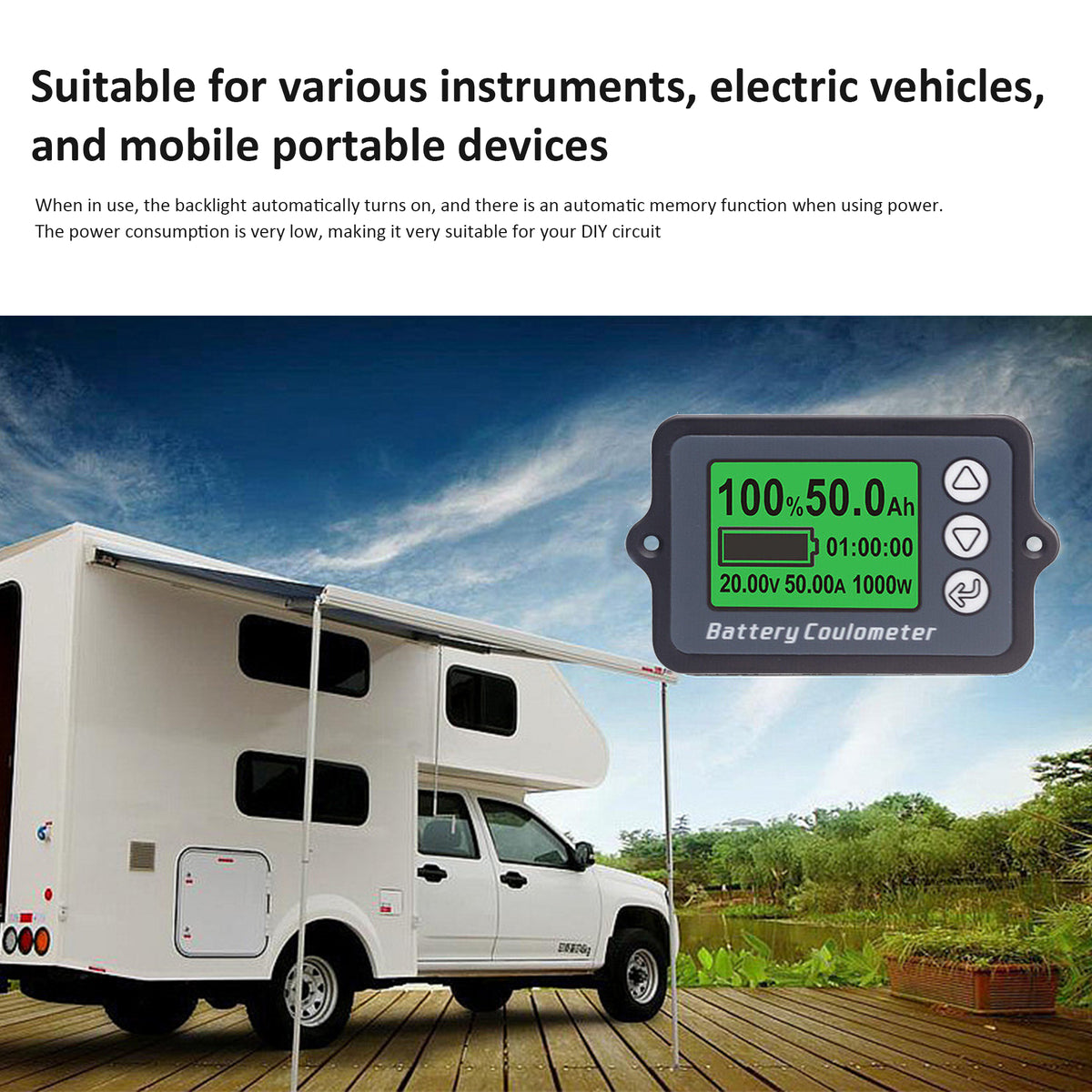 12V 50A Battery Power Monitor Coulomb Counter with LCD Display – HEARTDECO