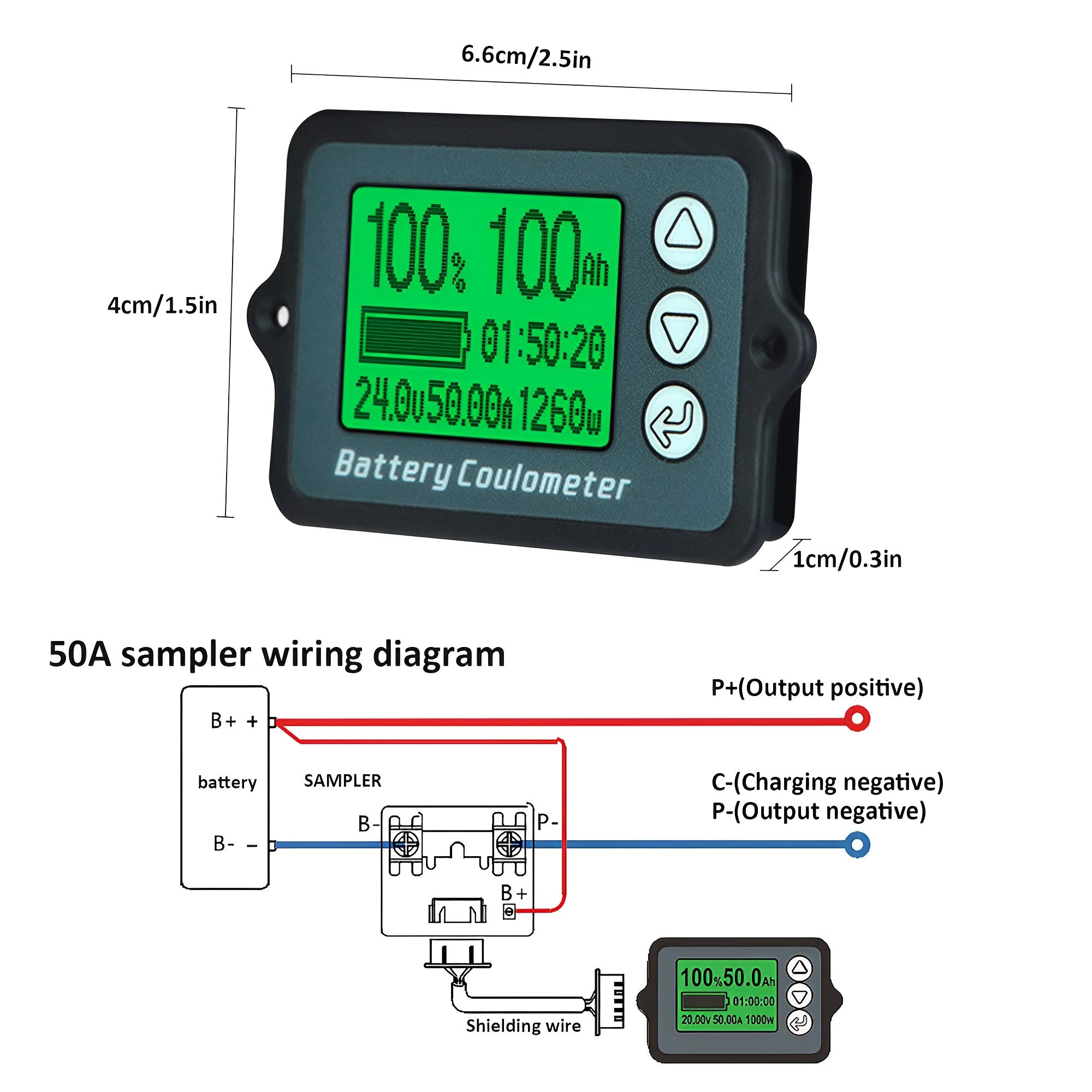 12V 50A Battery Power Monitor Coulomb Counter with LCD Display – HEARTDECO