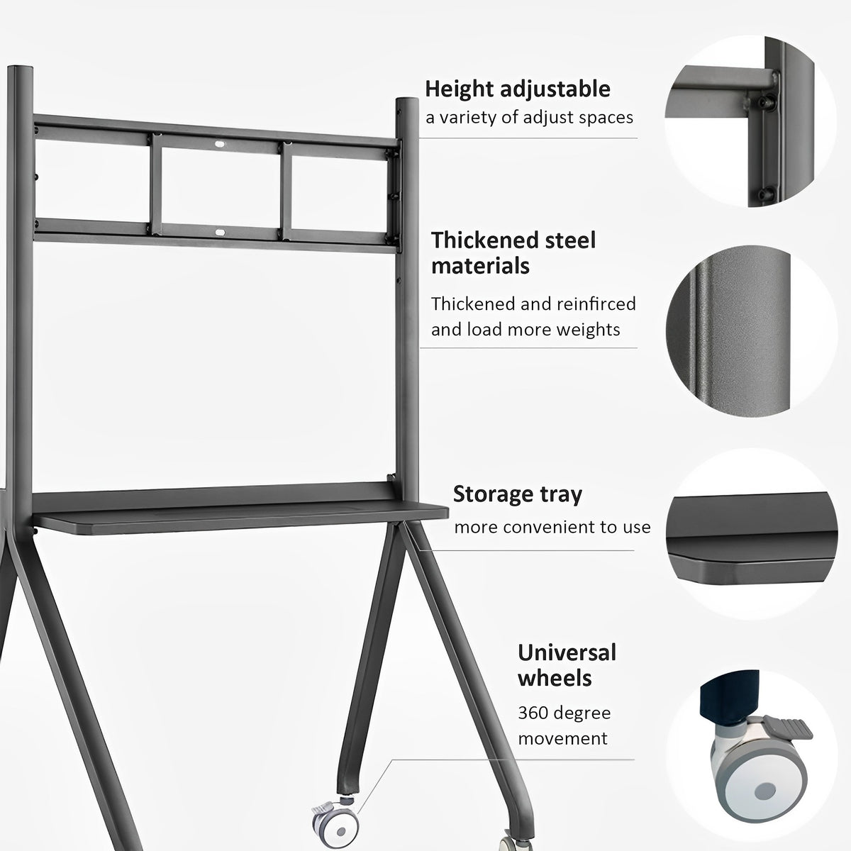 Mix Box Mobile TV Floor Stand With 4-Wheels 1 Shelf For 42inch-86inch ...