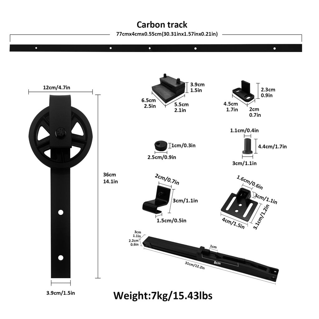 Mix Box Single Sliding Barn Door Track With Buffer Damper Kit - 1.5m ...
