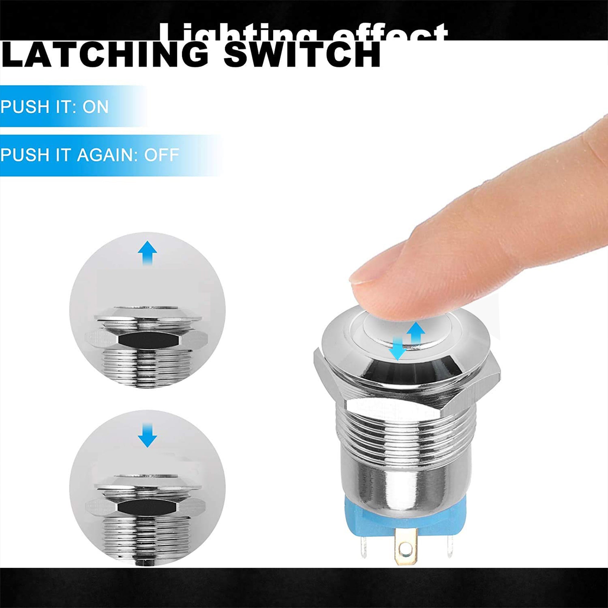 4 PCs 19mm Stainless Steel Self-Locking Push Button Switch With White ...