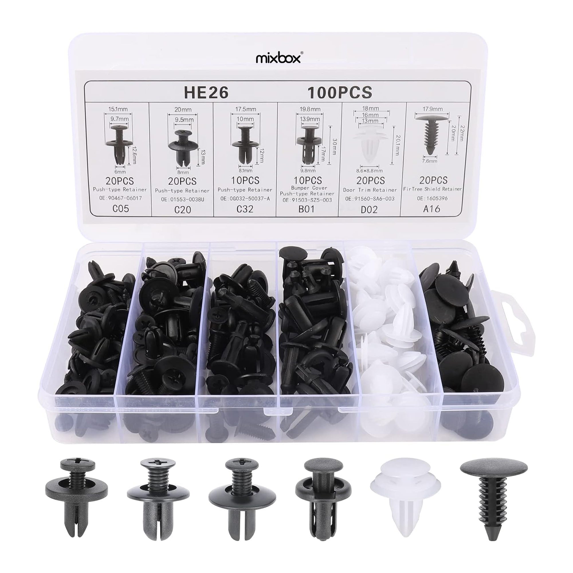 Mix Box 100PCS Auto Retainer Plastic Fastener Clips Kit-6 Size – HEARTDECO