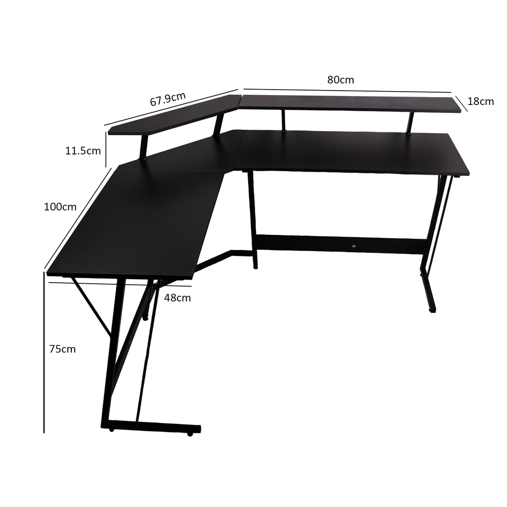 Carbon Fiber Corner Computer Desk Gaming Desk with 2 Monitor Stand ...