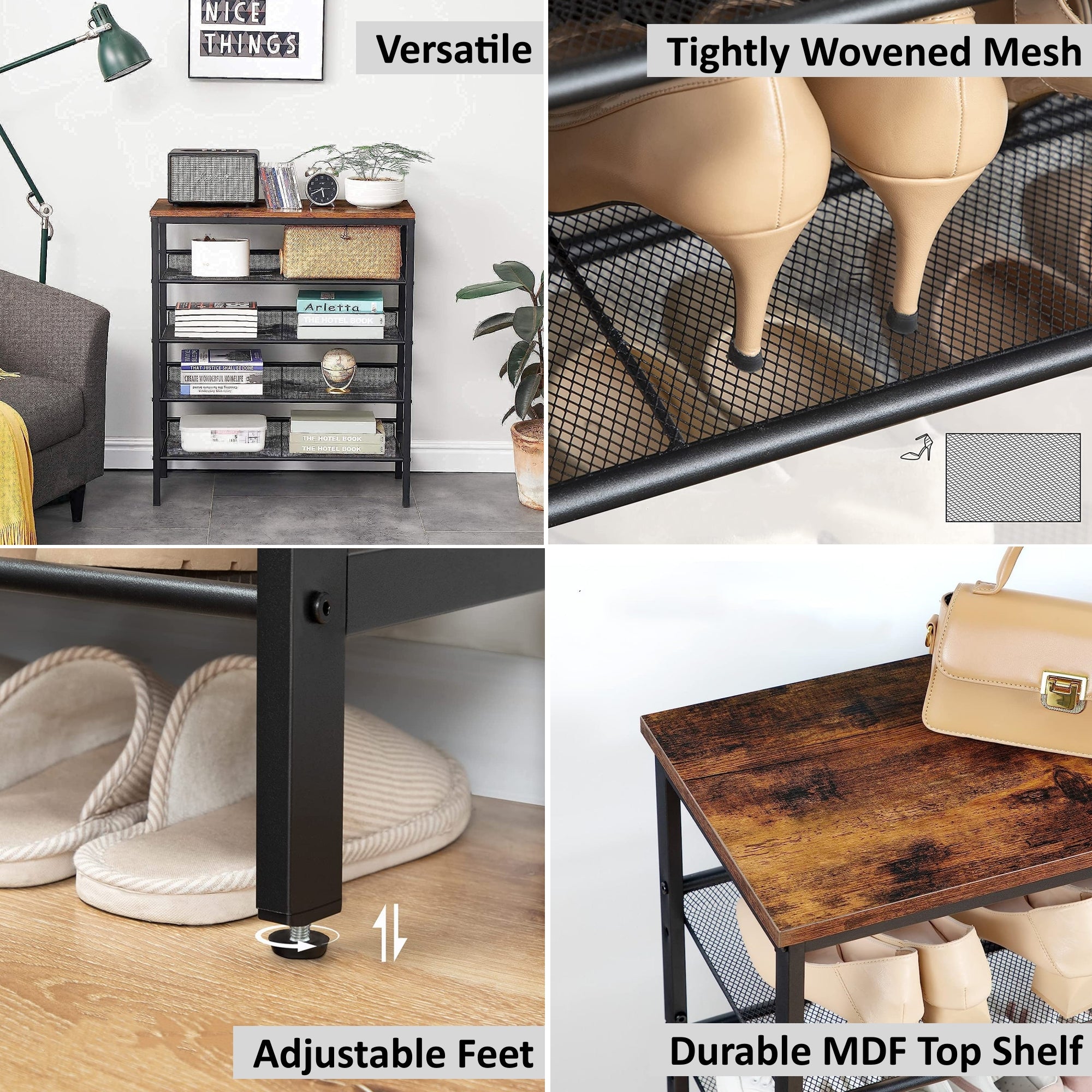 5 Tier Metal Mesh Shoe Rack Storage Shelf – HEARTDECO