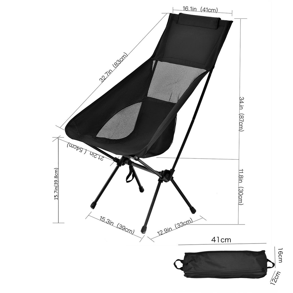 Lightweight Folding High Back Camping Chair - Black – HEARTDECO