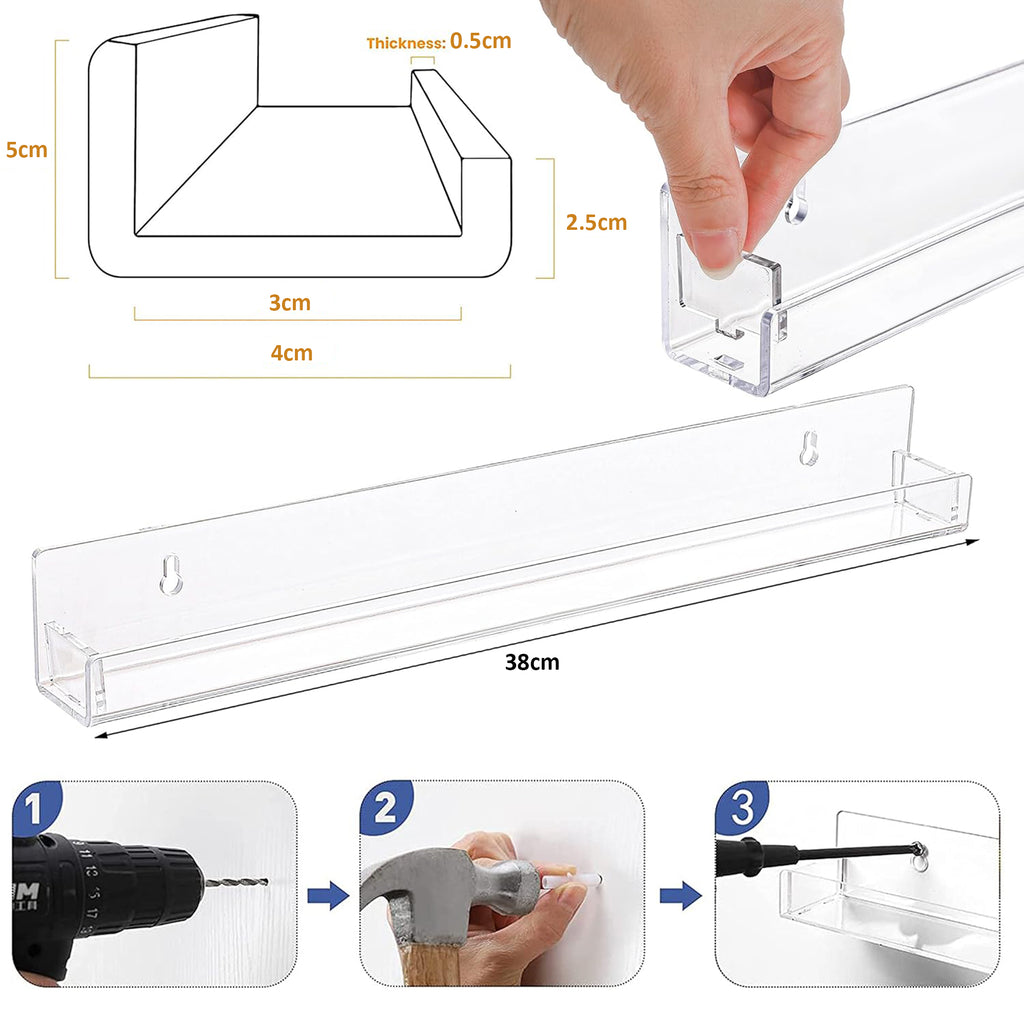 4 Pack Wall Mounted Clear Acrylic Display Shelf – HEARTDECO