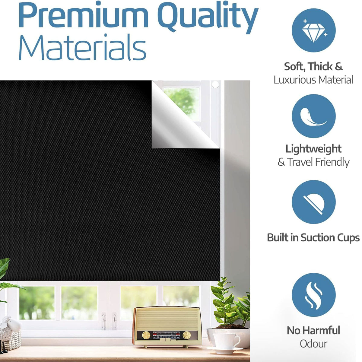 1m Portable Stick On Window Blackout Blind with Velcro Suction – HEARTDECO