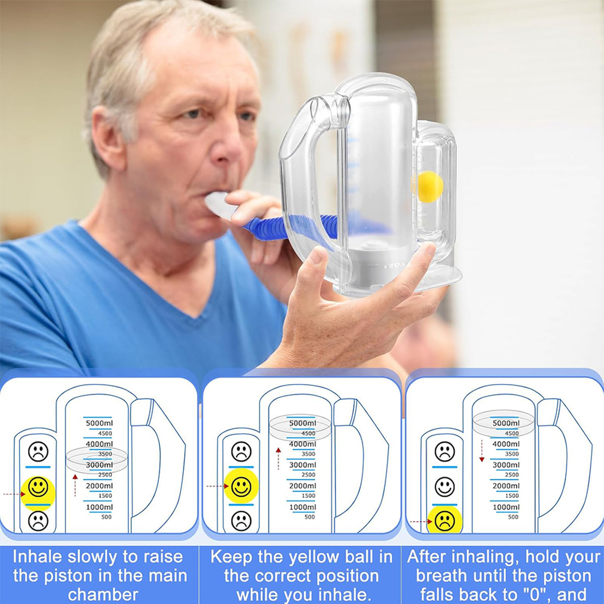 5000ml Single-Inhalation Respiratory Trainer Device for Breath Exercis ...