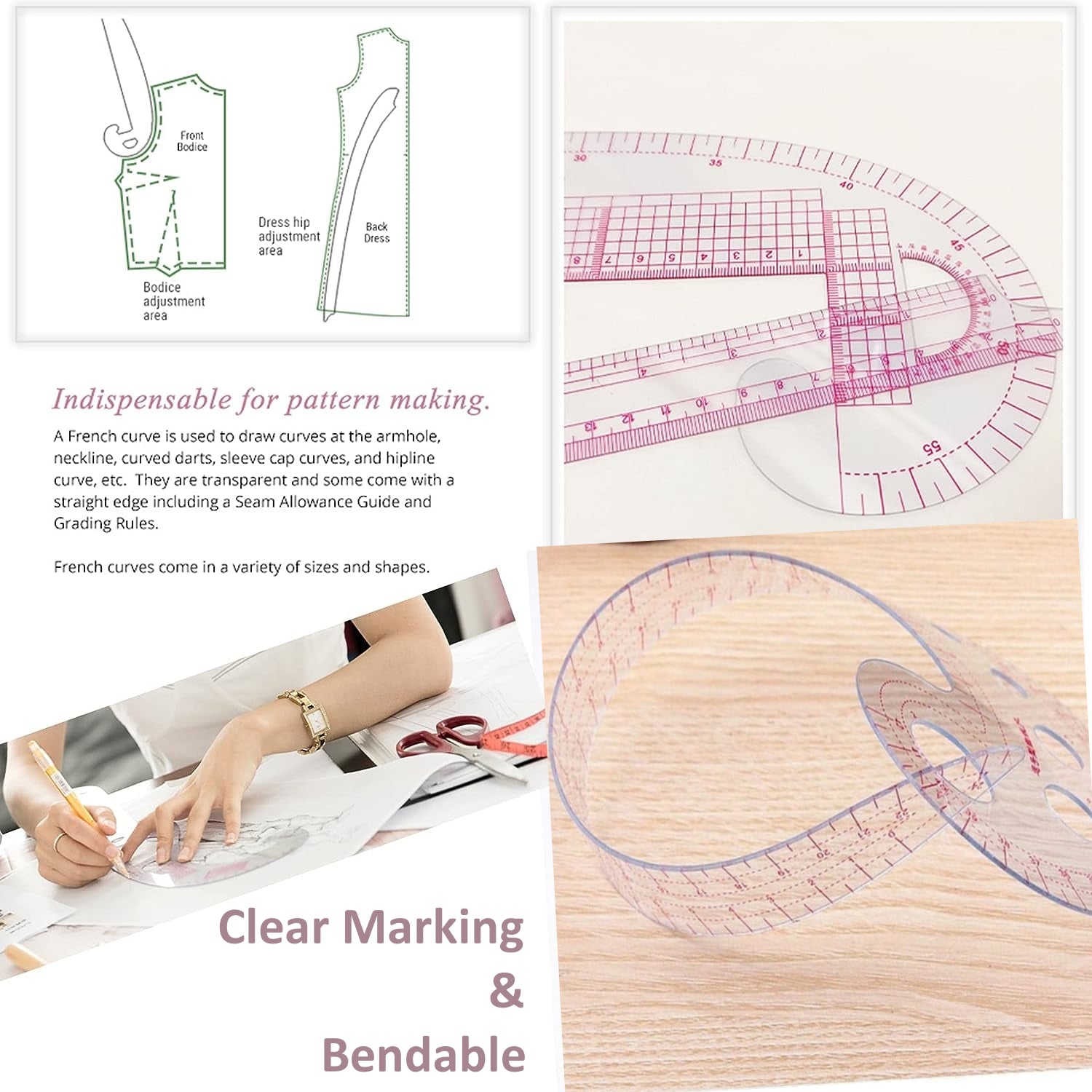 Clear French Curve Ruler Set Tailor Sewing Rulers – HEARTDECO