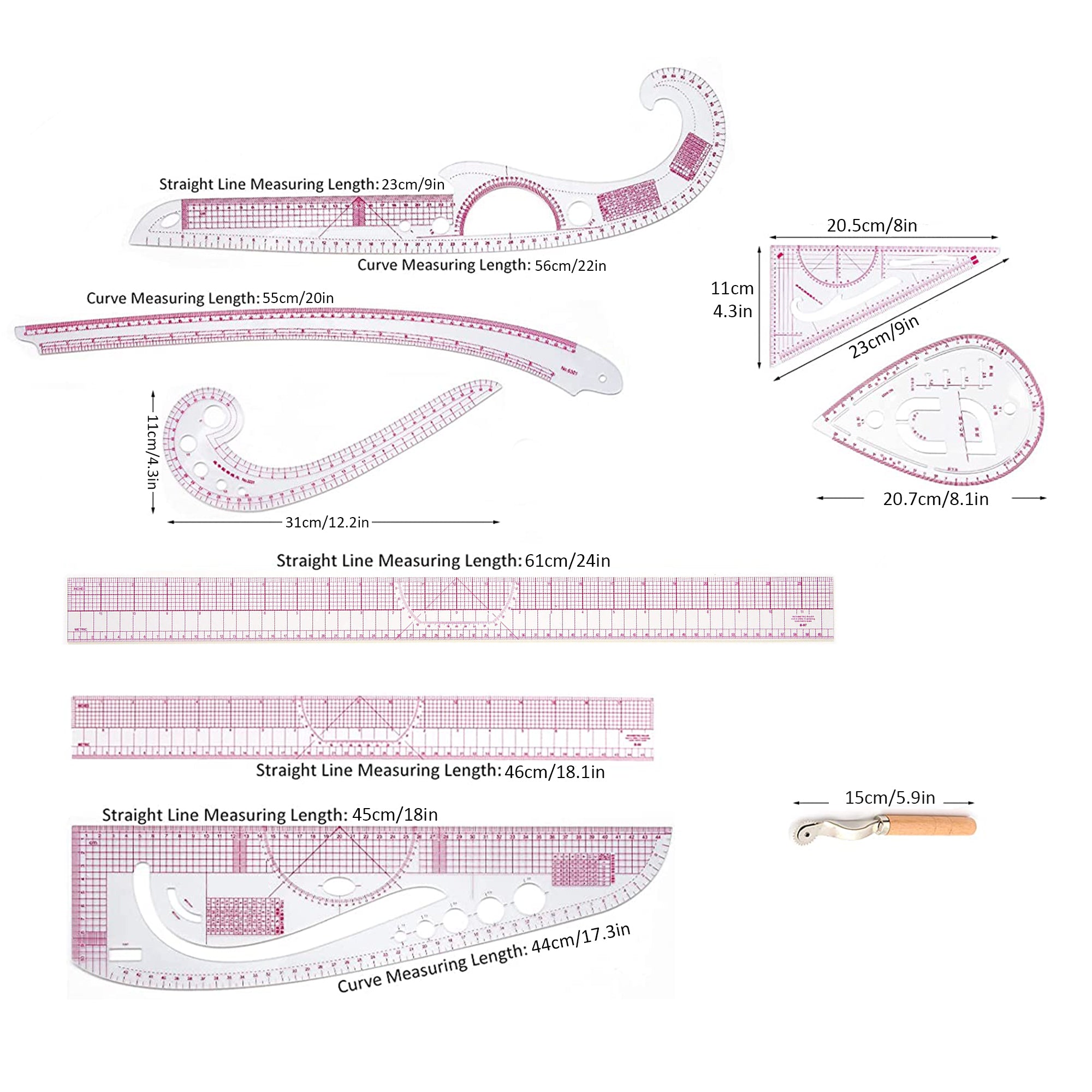 Clear French Curve Ruler Set Tailor Sewing Rulers – HEARTDECO