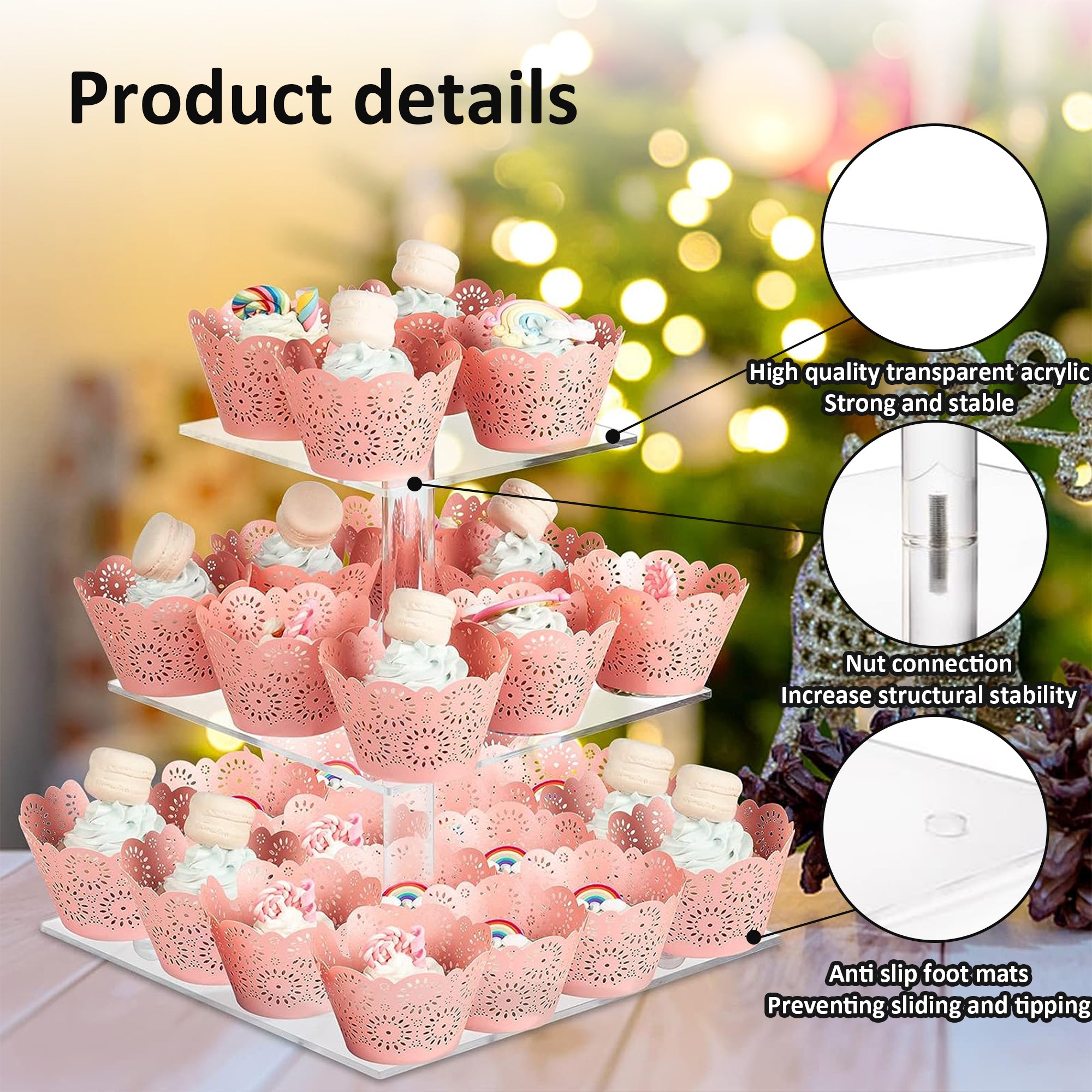 3 Tier Acrylic Cupcake Holder Dessert Display Stand – HEARTDECO