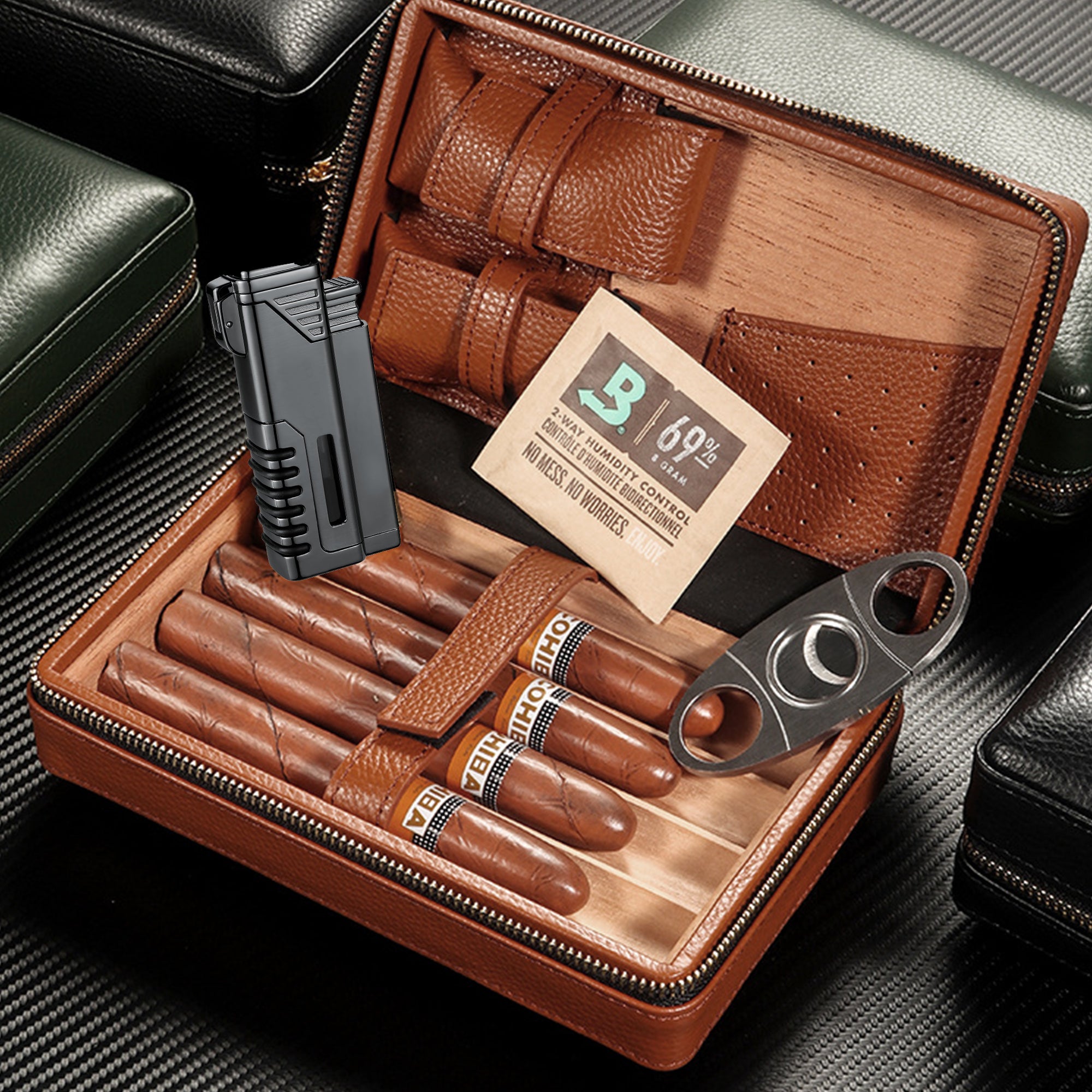 Portable Cigar Travel Humidor Case Leather Cigar Box with Cigar Access ...