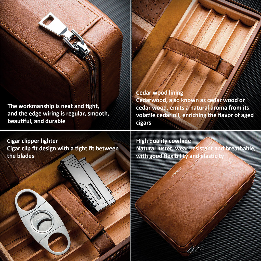 Portable Cigar Travel Humidor Case Leather Cigar Box with Cigar Access ...