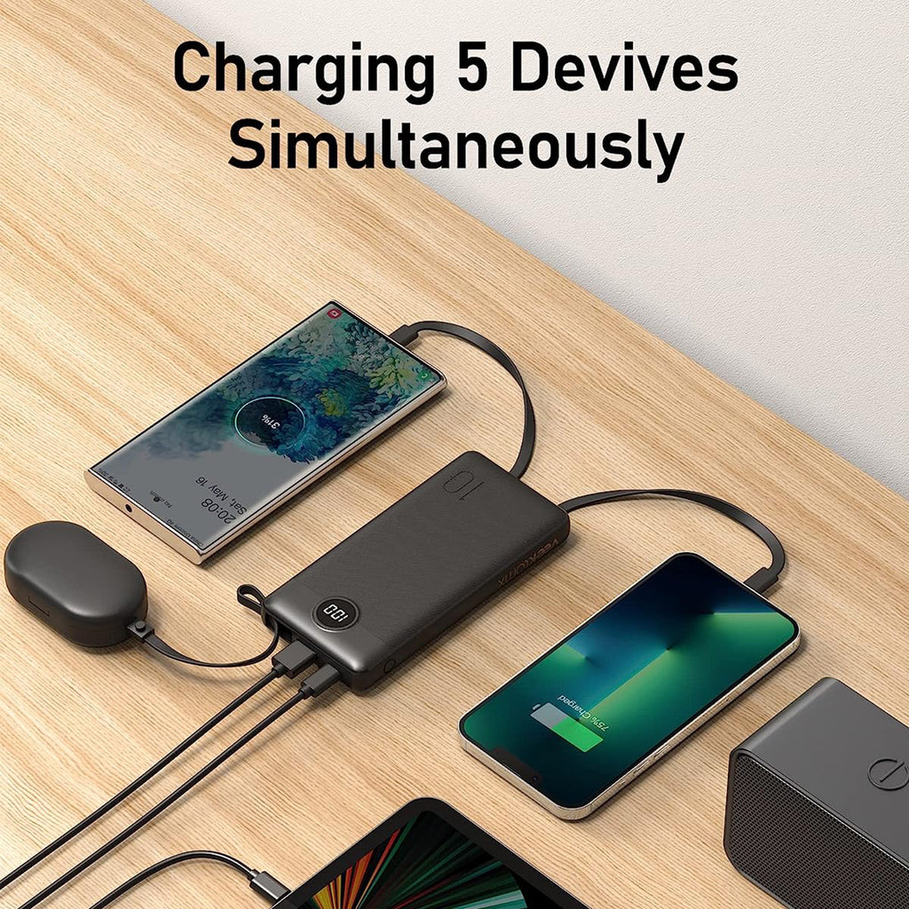 Veektomx 10000mAh 4 Outputs Power Bank With Built in Cables – HEARTDECO