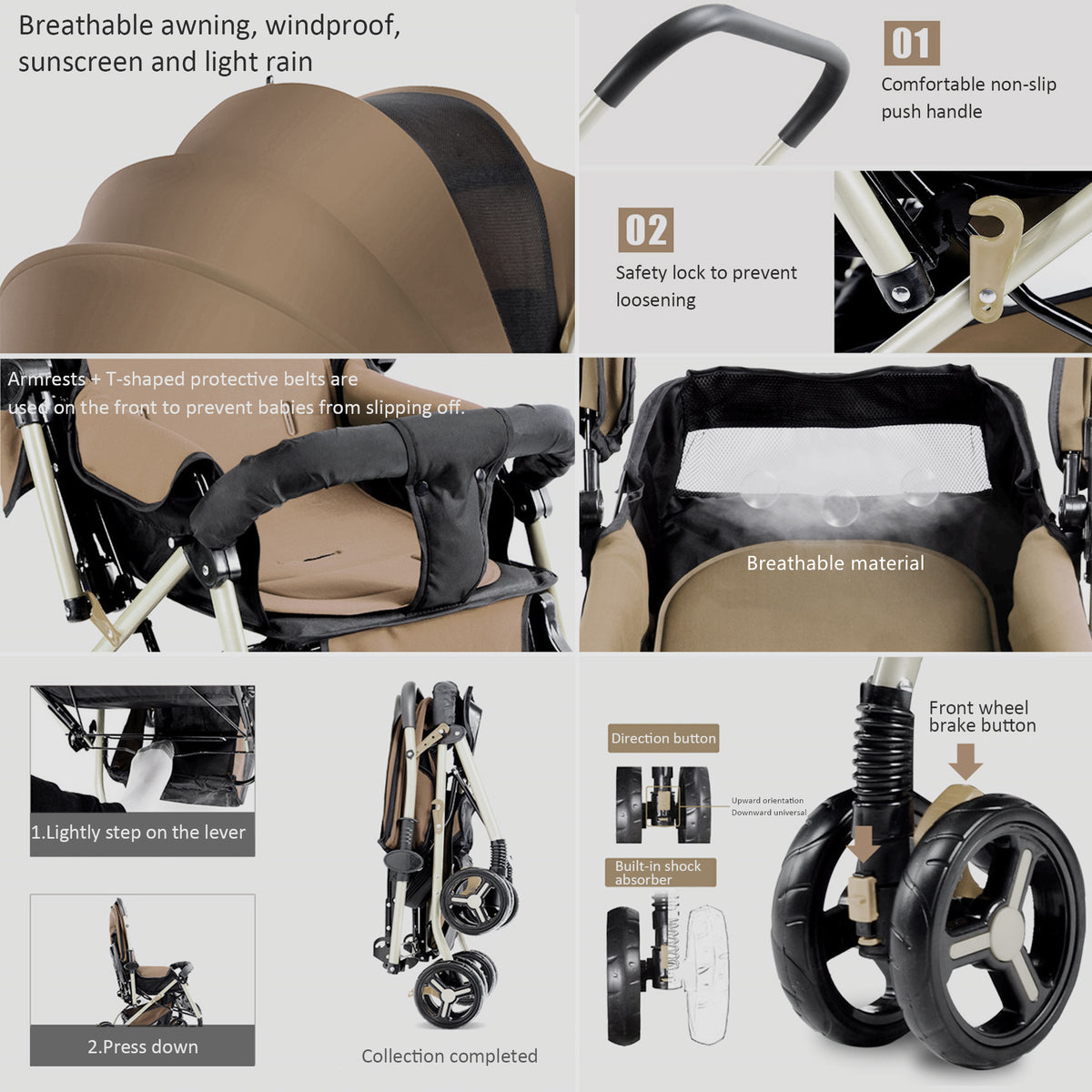 Foldable Stroller - Khaki – HEARTDECO