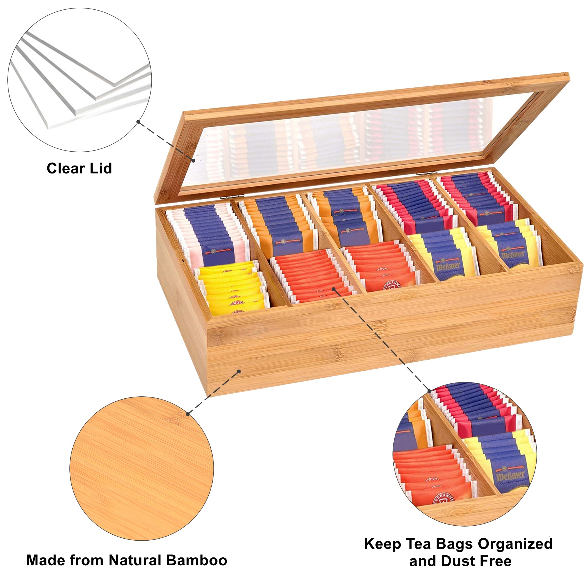 Bamboo Tea Bags Organizer Storage Box – HEARTDECO