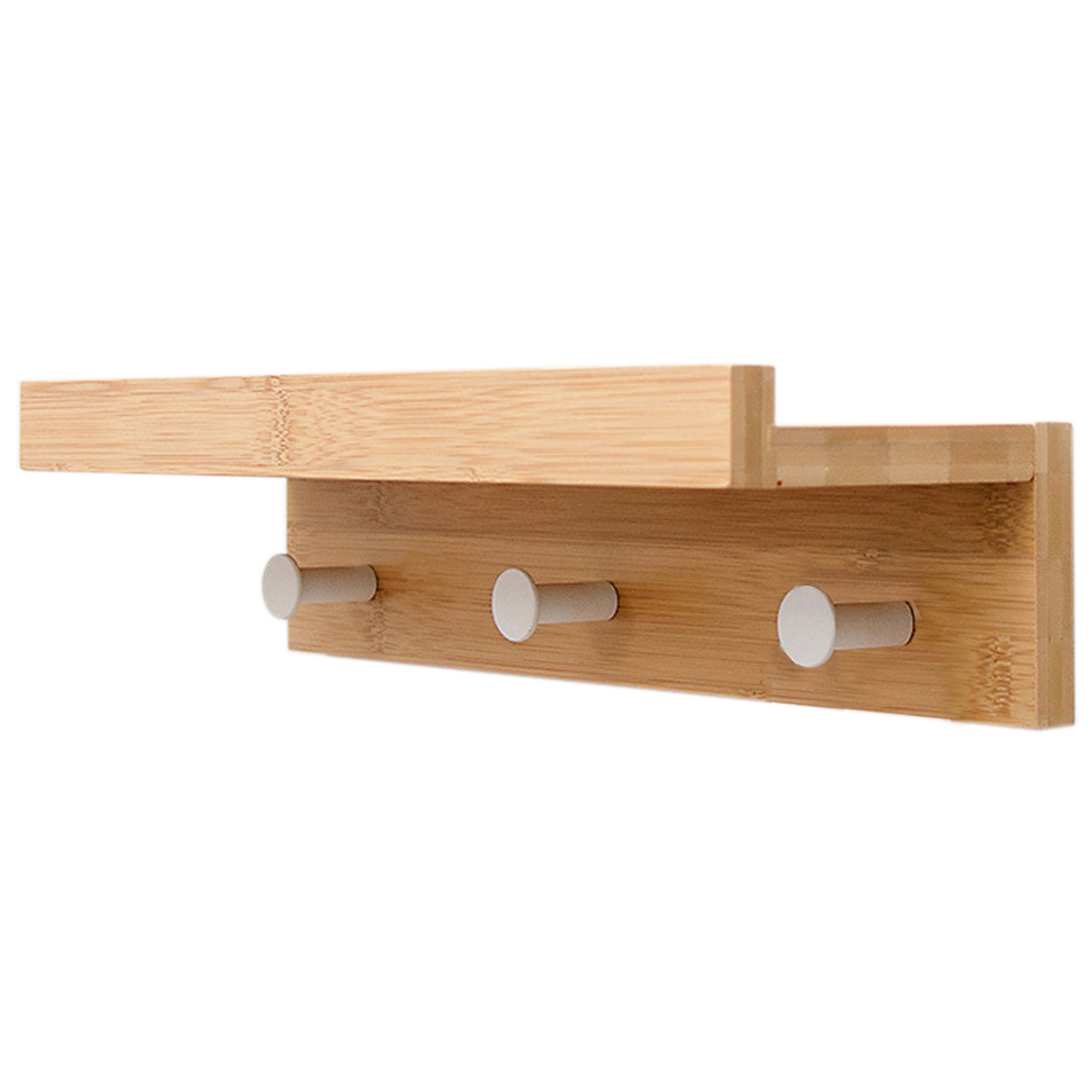 Bamboo Floating Shelf With Hooks – HEARTDECO