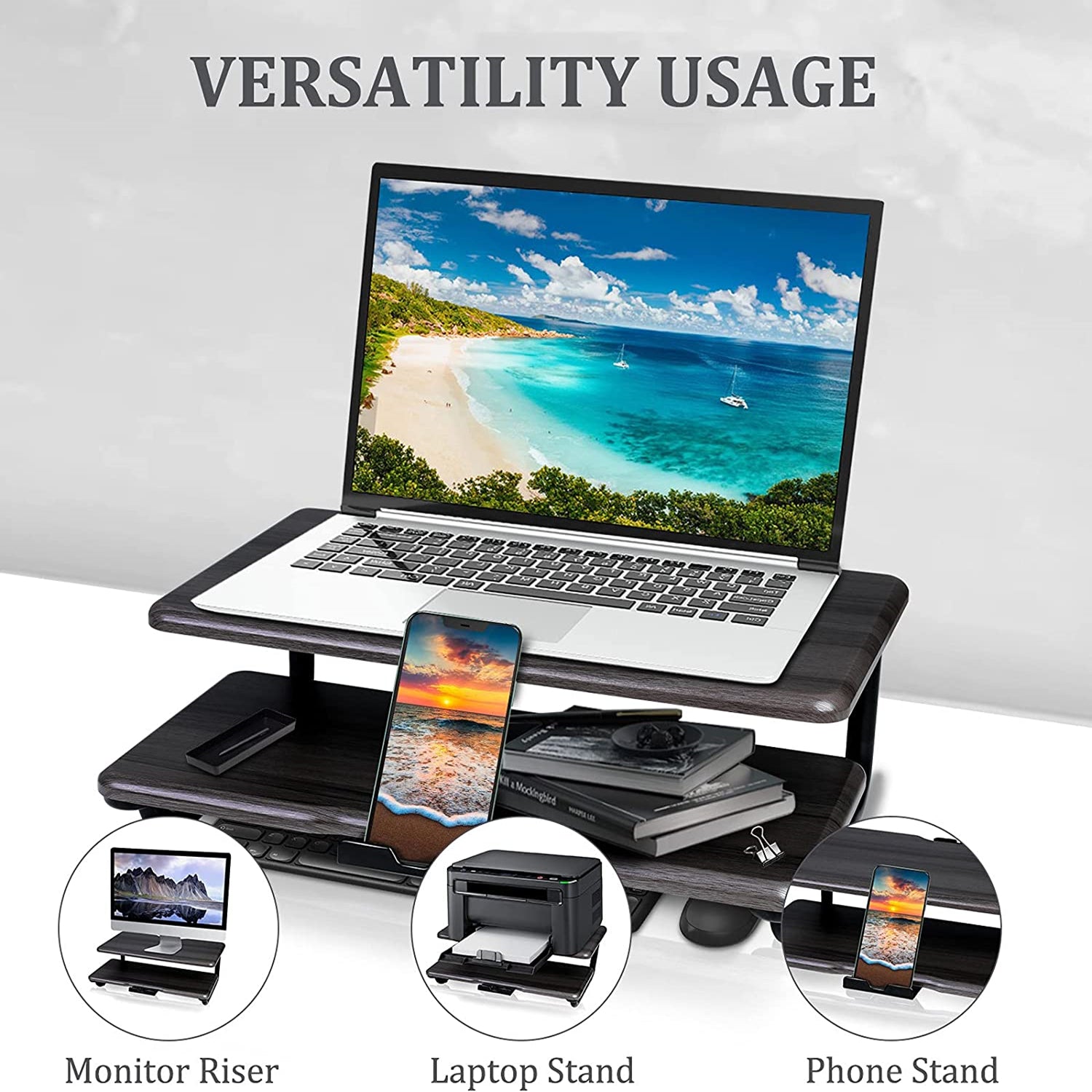 2 Tier Monitor Riser Laptop Stand – HEARTDECO