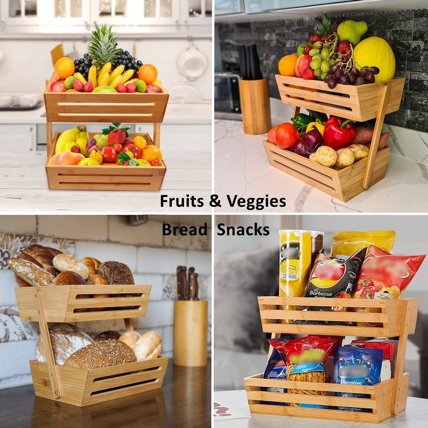 Countertop 2 Tier Bamboo Food Storage Basket – HEARTDECO