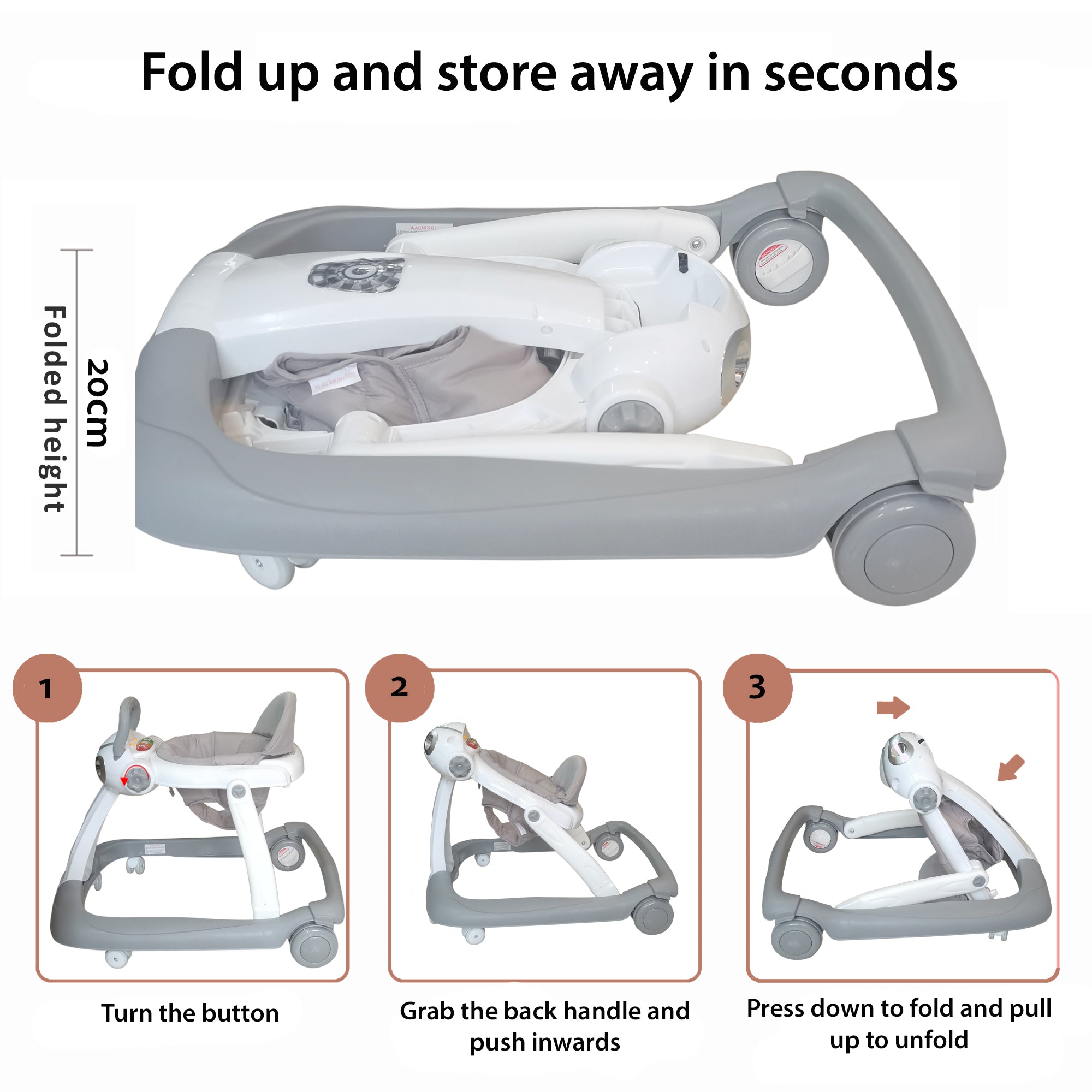 Foldable Baby Walker - Grey – HEARTDECO