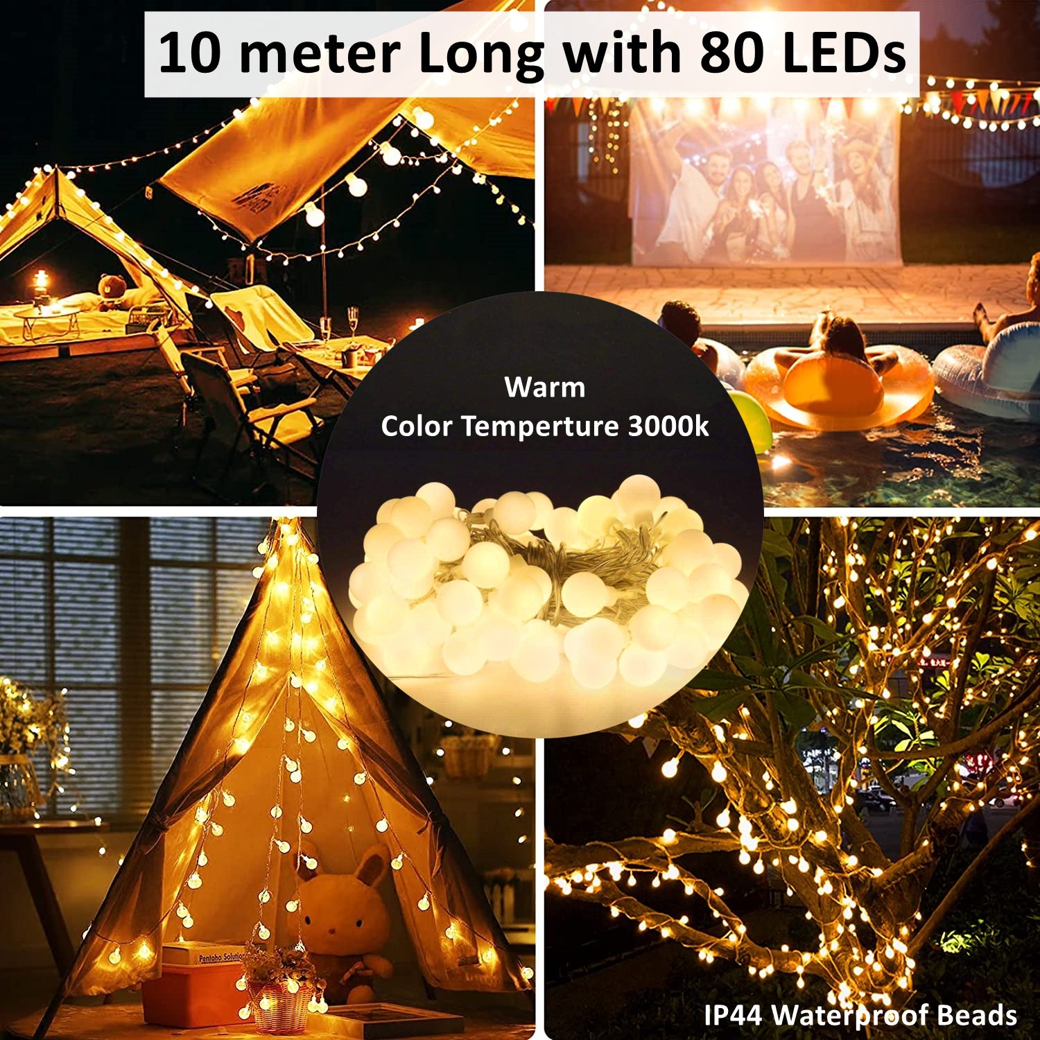 Parasol Patio Umbrella LED Light & 10M Globe String Lights(Clearing It ...