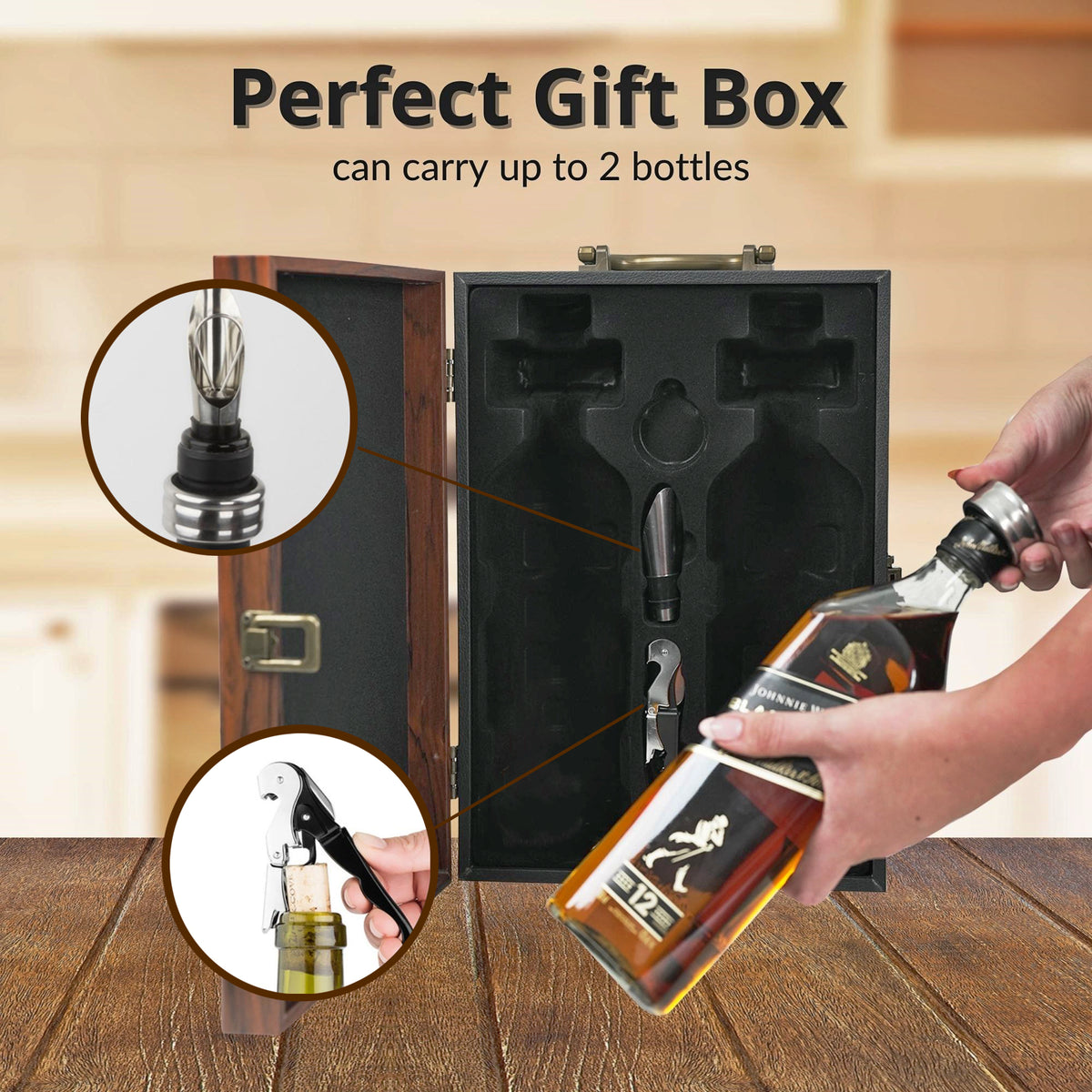 Wooden Double Wine Bottle Carrying Case – HEARTDECO