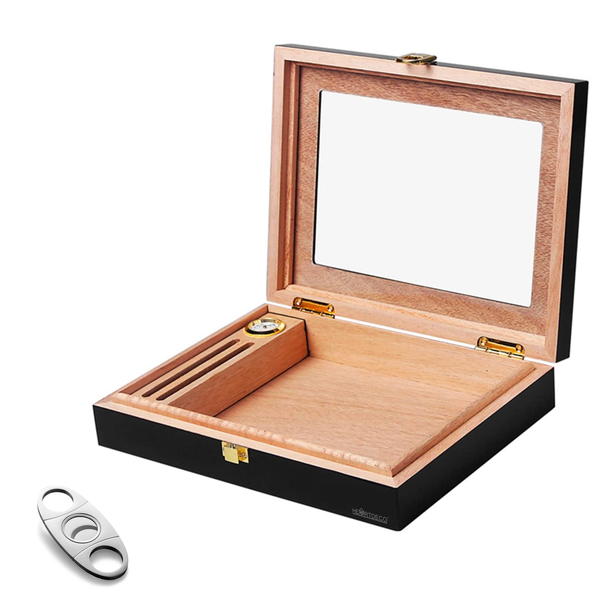 Cedar Wood Humidor Cigar Box and Cigar Cutter Set – HEARTDECO