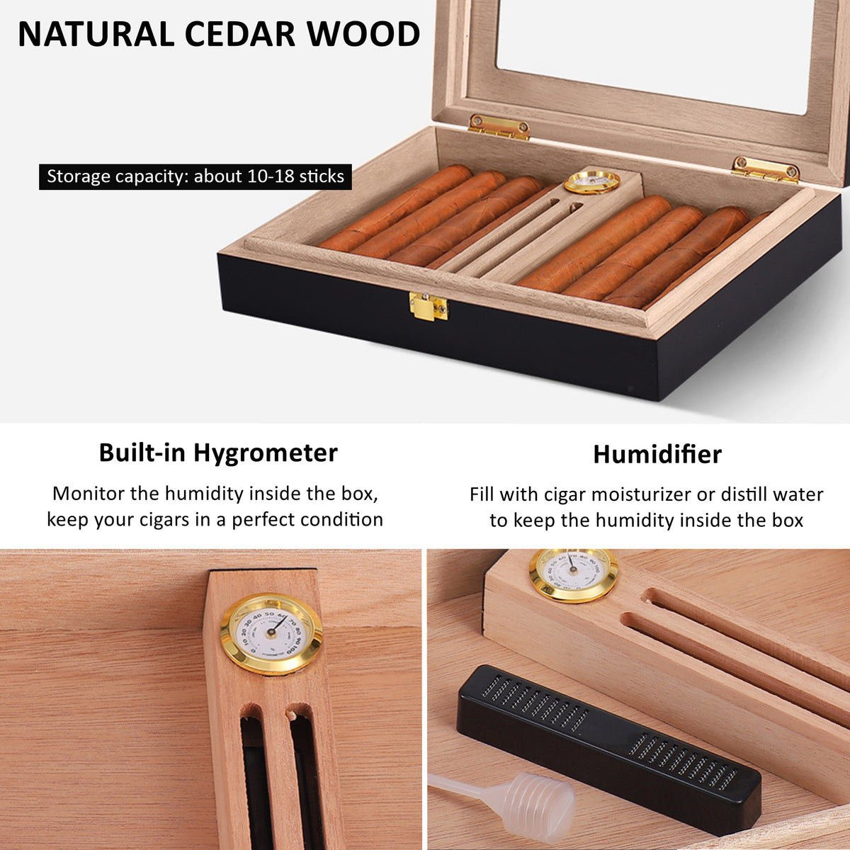Cedar Wood Humidor Cigar Box and Cigar Cutter Set – HEARTDECO