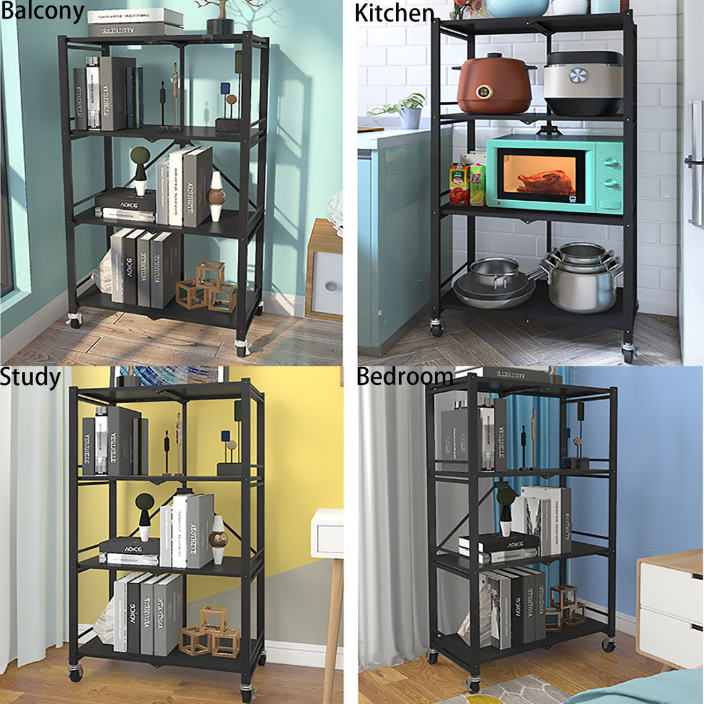 4-Tier Folding Storage Unit with Wheels – HEARTDECO