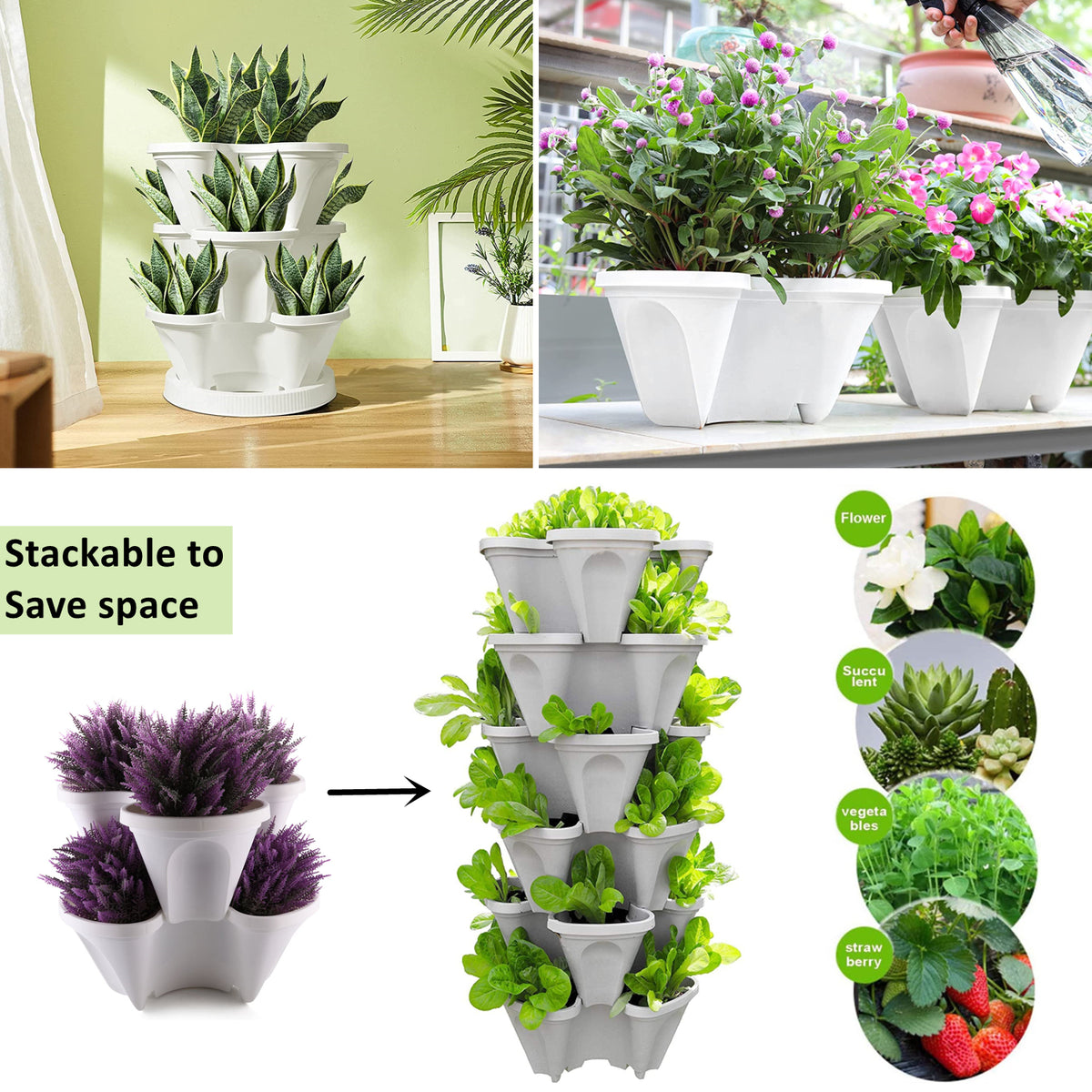3 Tier Stackable Flower Pot Garden Planter Set – HEARTDECO