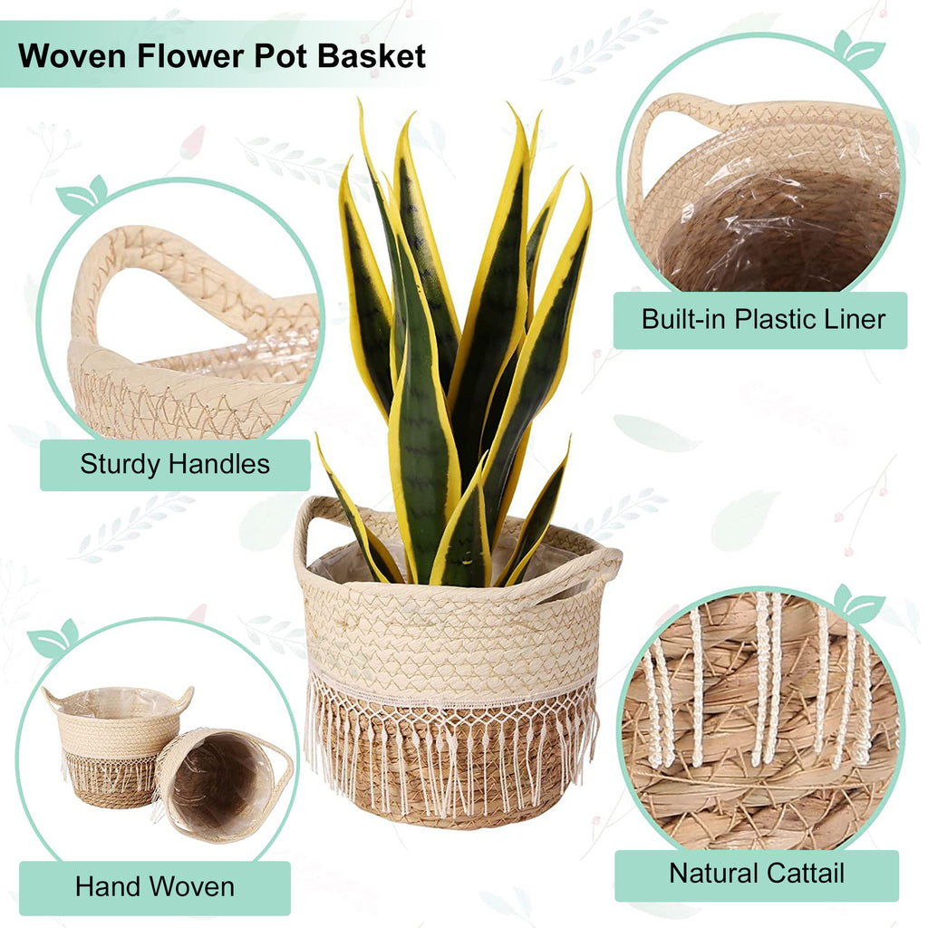 Heartdeco Woven Decorative Flower Plant Basket Set - 22cm & 25cm Heigh ...
