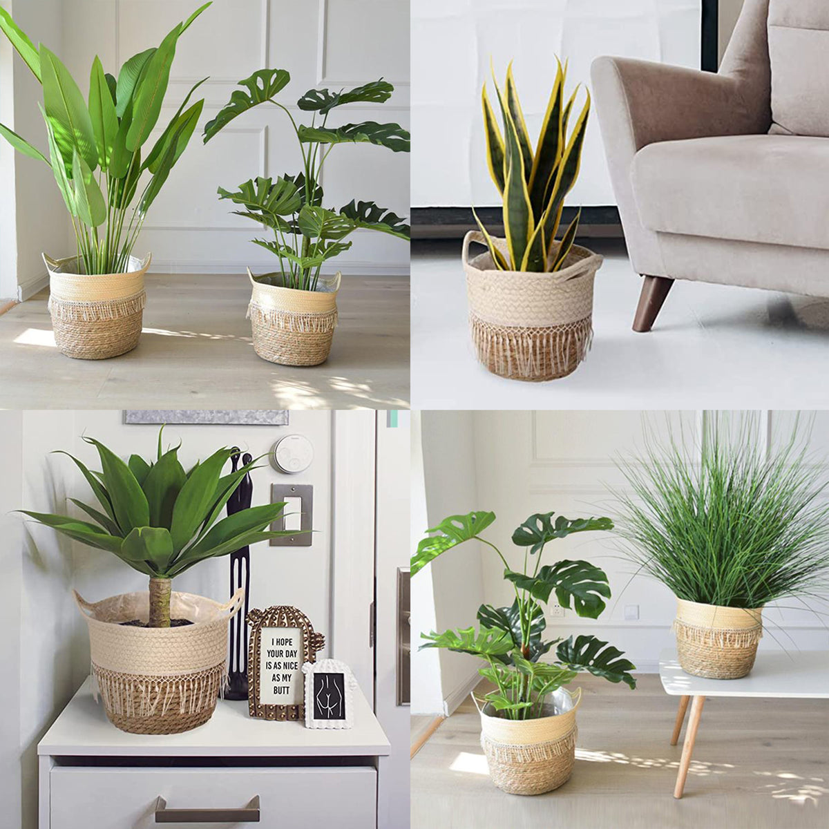 Heartdeco Woven Decorative Flower Plant Basket Set - 22cm & 25cm Heigh ...