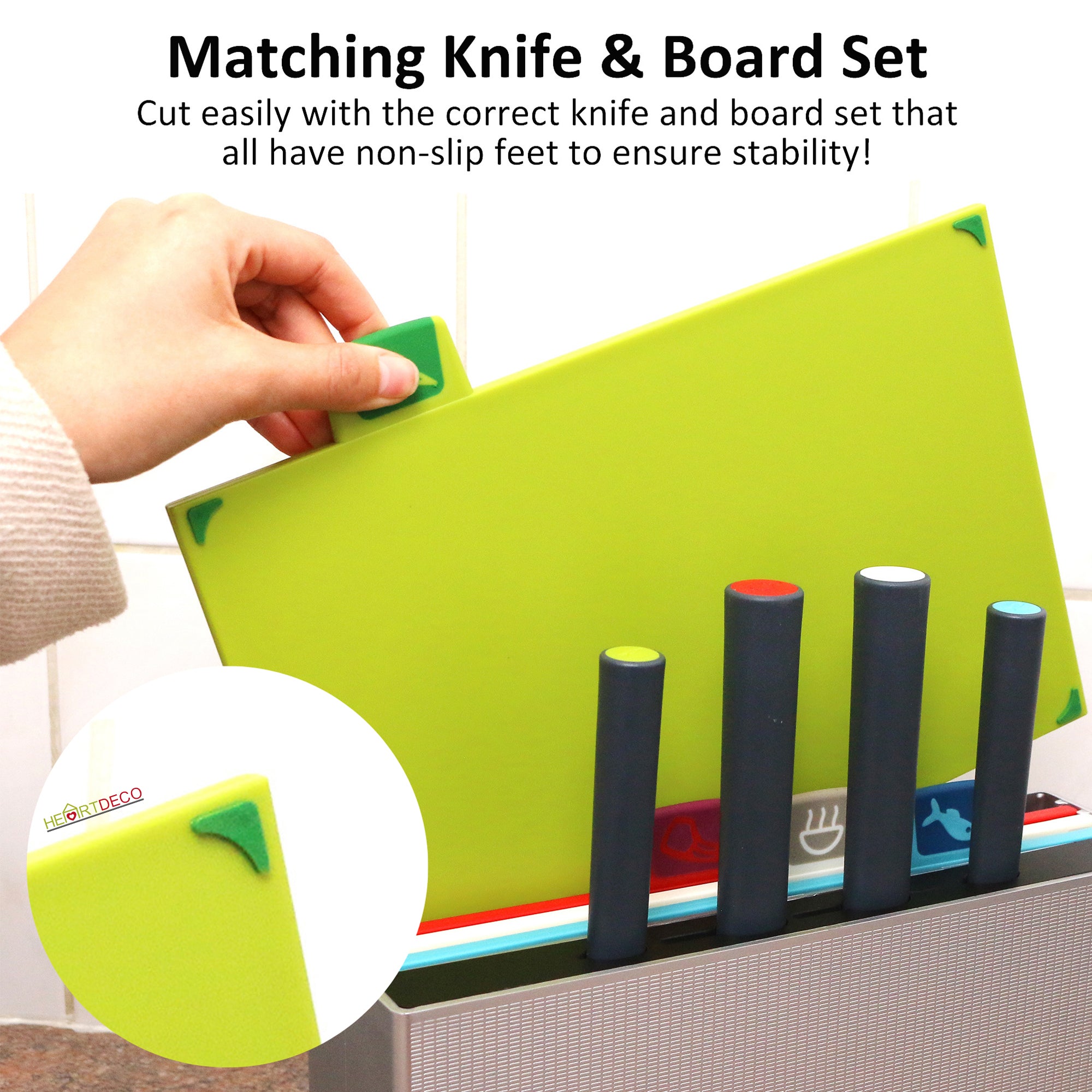 Color Coded Index Cutting Boards & Knives Set – HEARTDECO