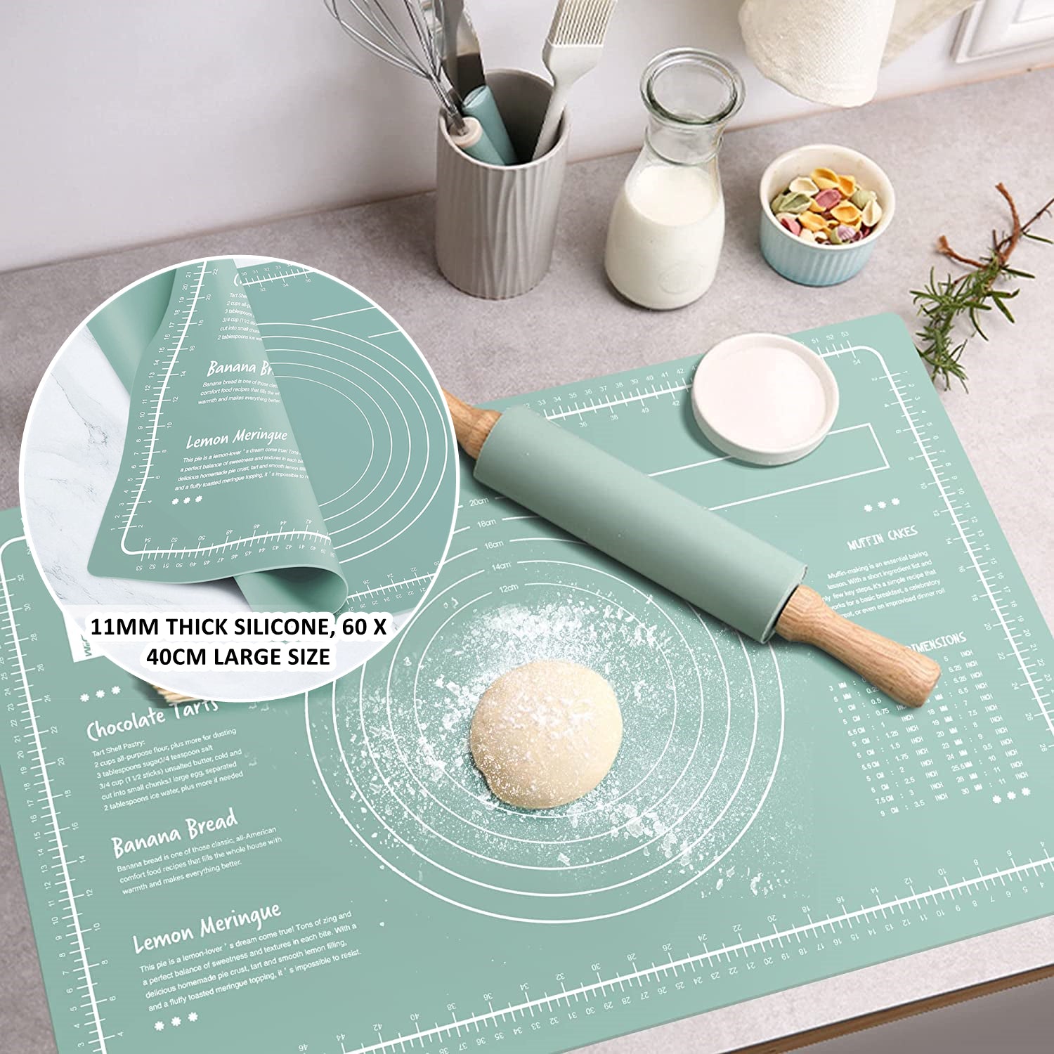 Silicone Kneading Mat Rolling Pin Baking Kit – HEARTDECO