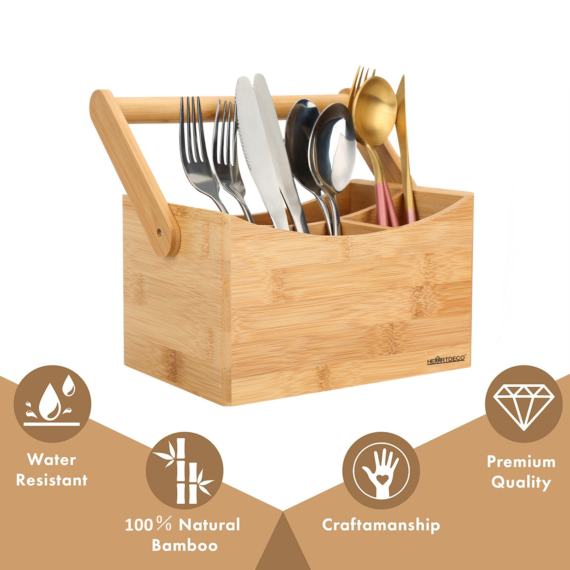 Bamboo Cutlery Caddy Holder Tabletop Organizer – HEARTDECO